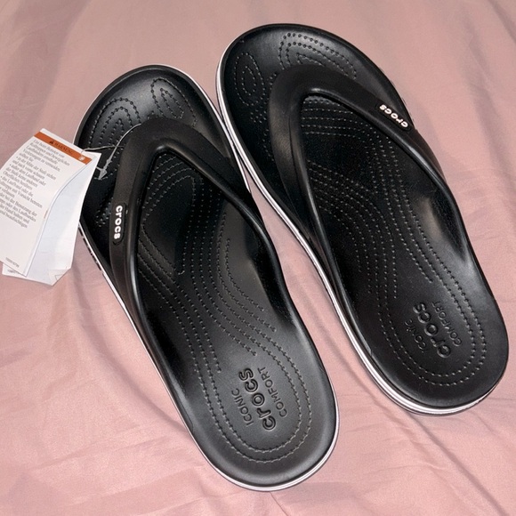 CROCS | Shoes | Brand New Crocs With Tags Black With Logo Bayaband Flip ...